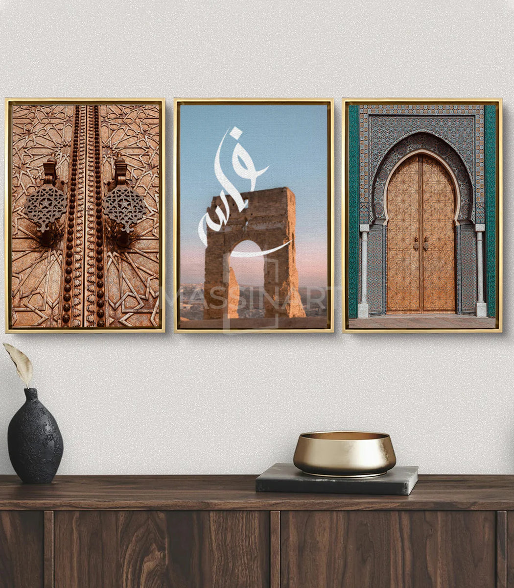 Tableau Fes Legacy Triptyque Maroc | Portes Zellige — Massinart.ma
