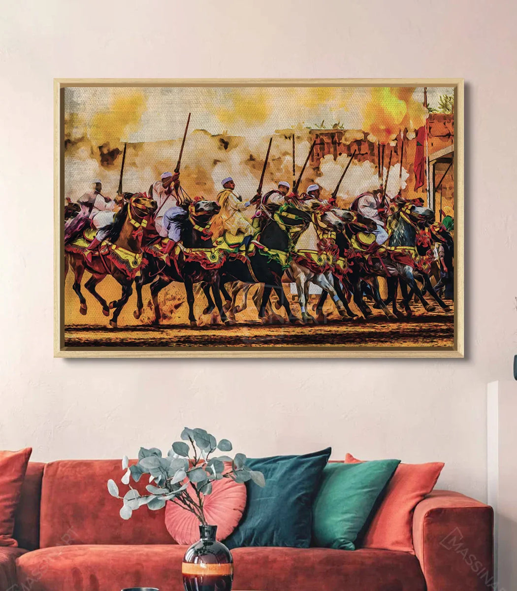 Tableau Tbourida Cavaliers Maroc | Fantasia Équestre — Massinart.ma