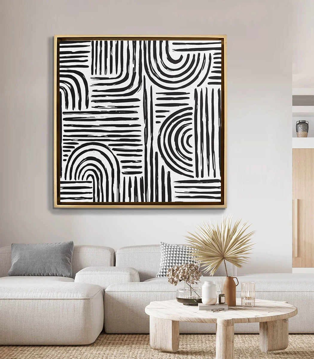 Tableau Monochrome Flow Maroc | Art Abstrait Géométrique — Massinart.ma